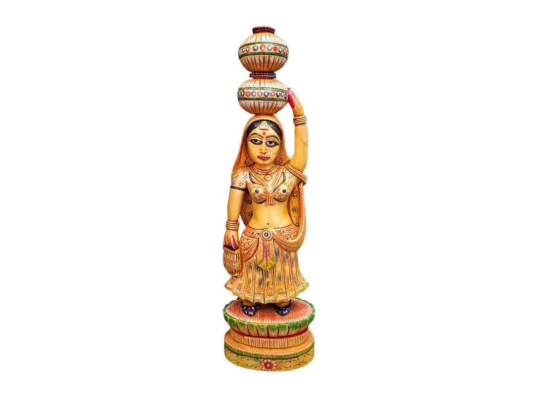 Wooden Panihari, Village Women With Pot, Home Decorative Sculptures ...