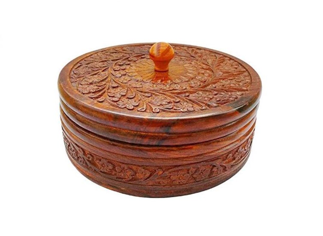 Sheesham Wood Round Box, Handcrafted Box, Lid Box, Chocolate Box, Gift ...