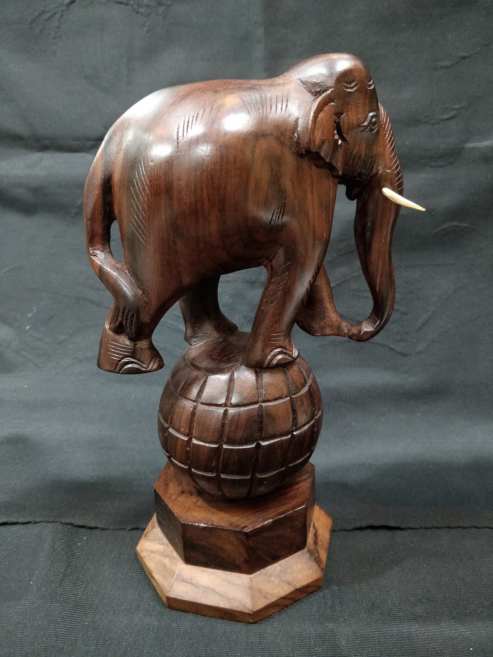 Elephant Statue, Rosewood Elephant, Elephant Dancing on Ball, Circus ...