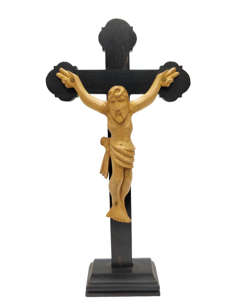 Karungali Wood Jesus Cross, Crucifix, Tau Cross, Hand Carved Catholic ...