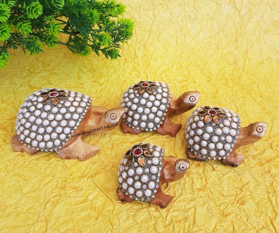 Stone Tortoise for Good Luck Set of 4 Pieces, Wooden Turtle, Lucky ...