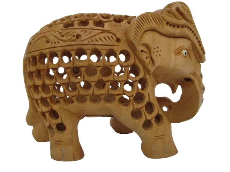 Wooden Handcarved Elephant, Undercut Jali Elephant, Wooden Artifacts ...