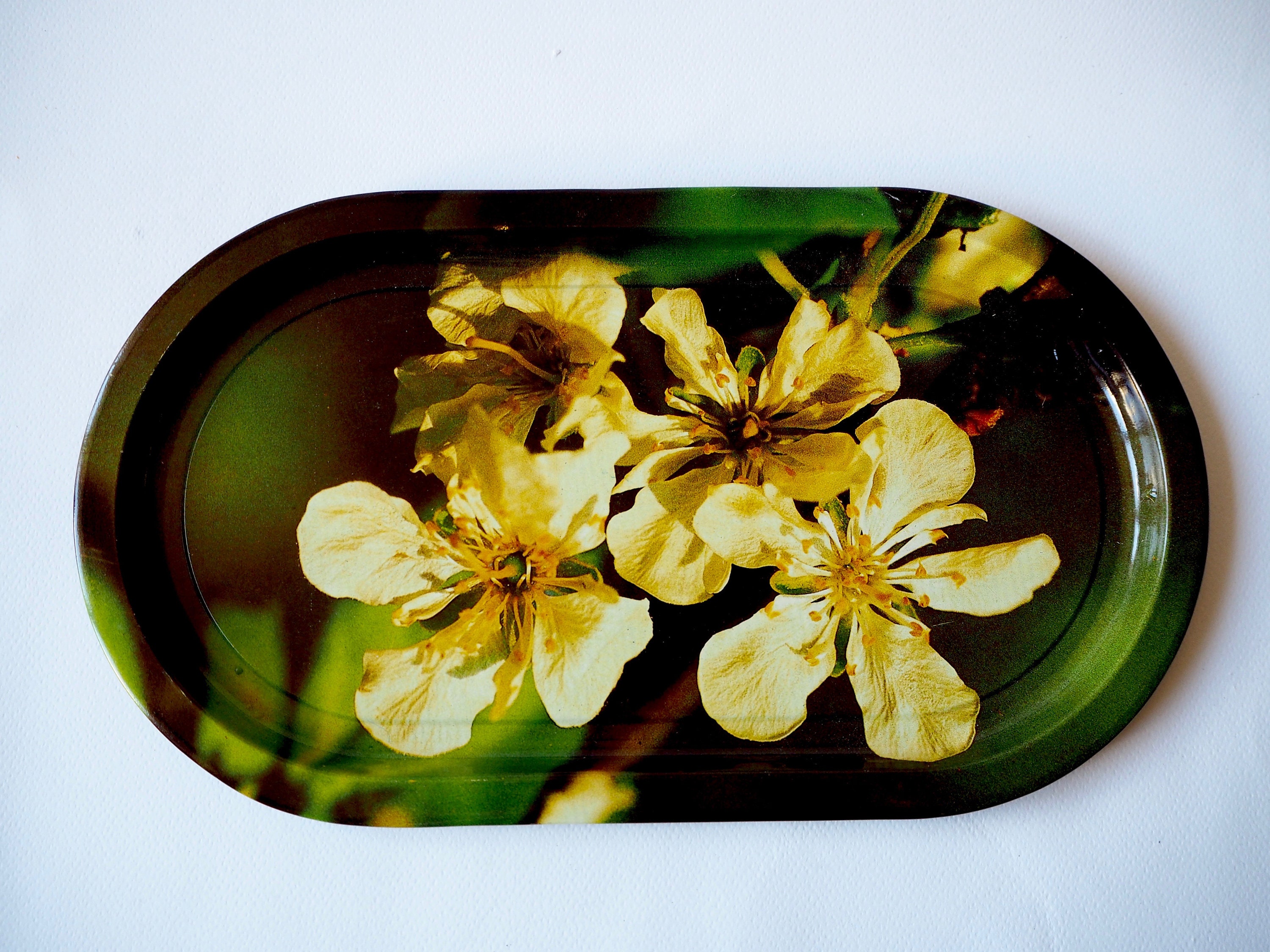 Small Oval Metal Serving Tray With Flower Print and 2 Small Oval Metal ...