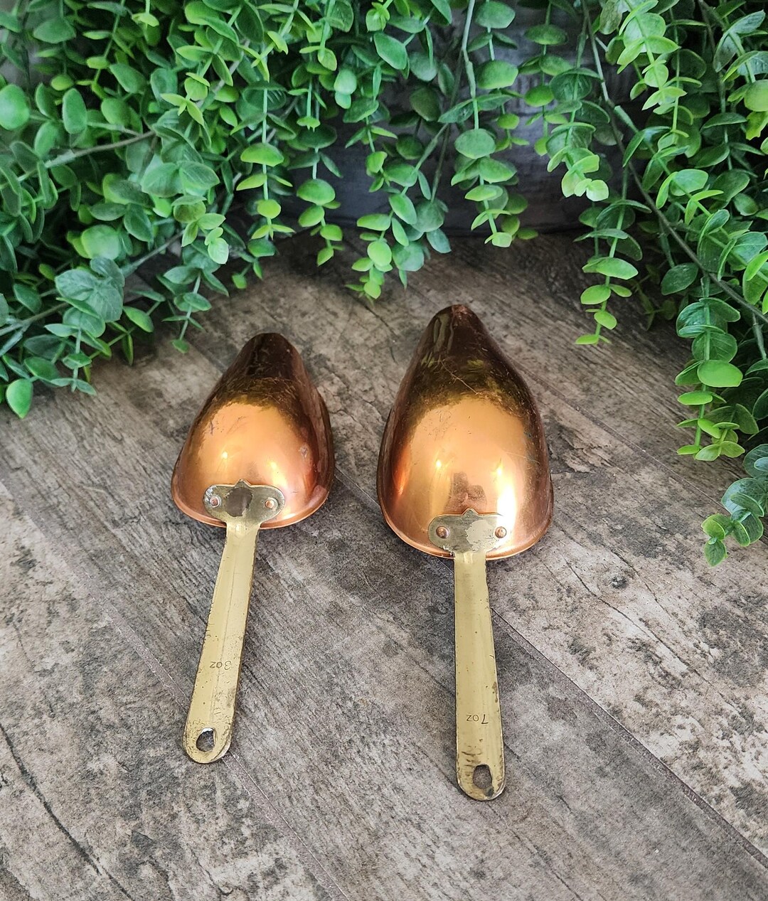 Vintage Copper Scoops – 3 Oz & 7 Oz – Brass Handles – Rustic Kitchen ...