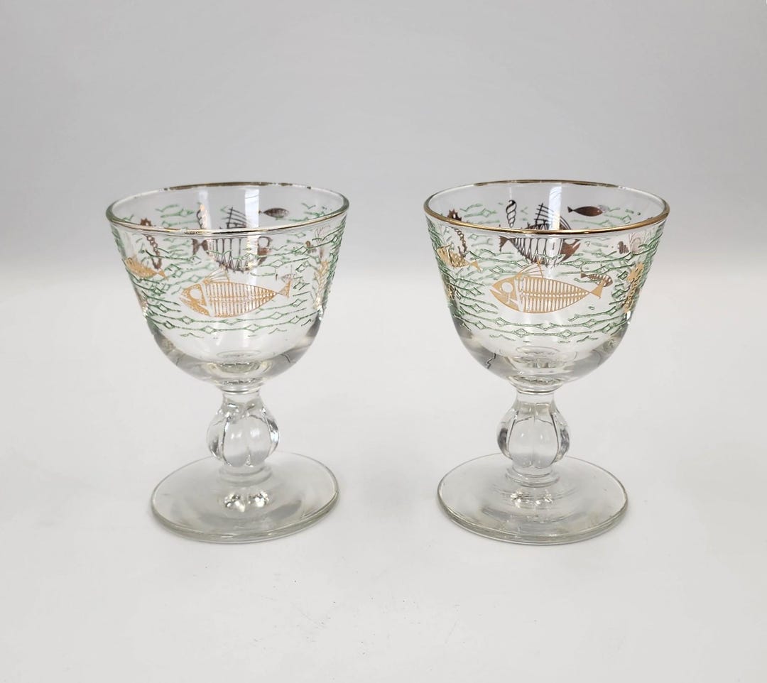 Pair Vintage Libbey Atomic Life Marine Cordial Glasses — Mid-century ...