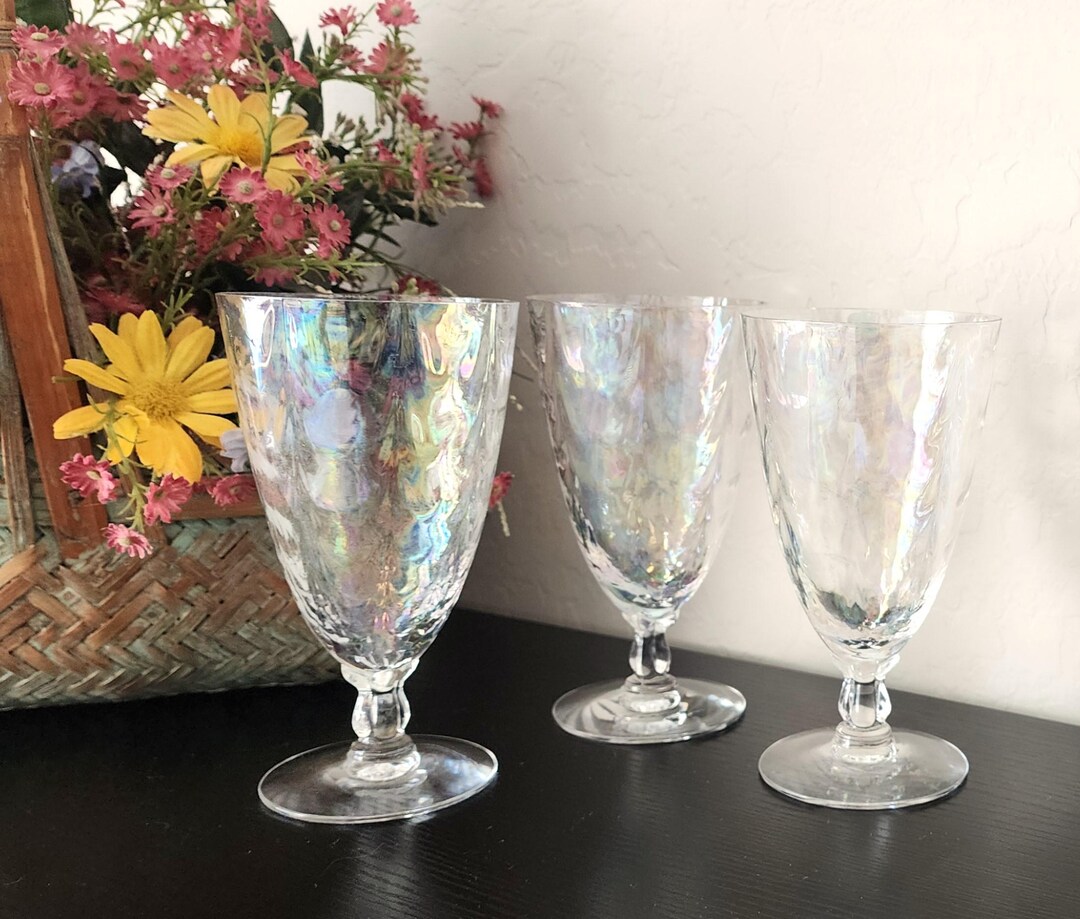 3 Vintage Fostoria Shell Pearl Iced Tea Glasses - Iridescent Rainbow ...