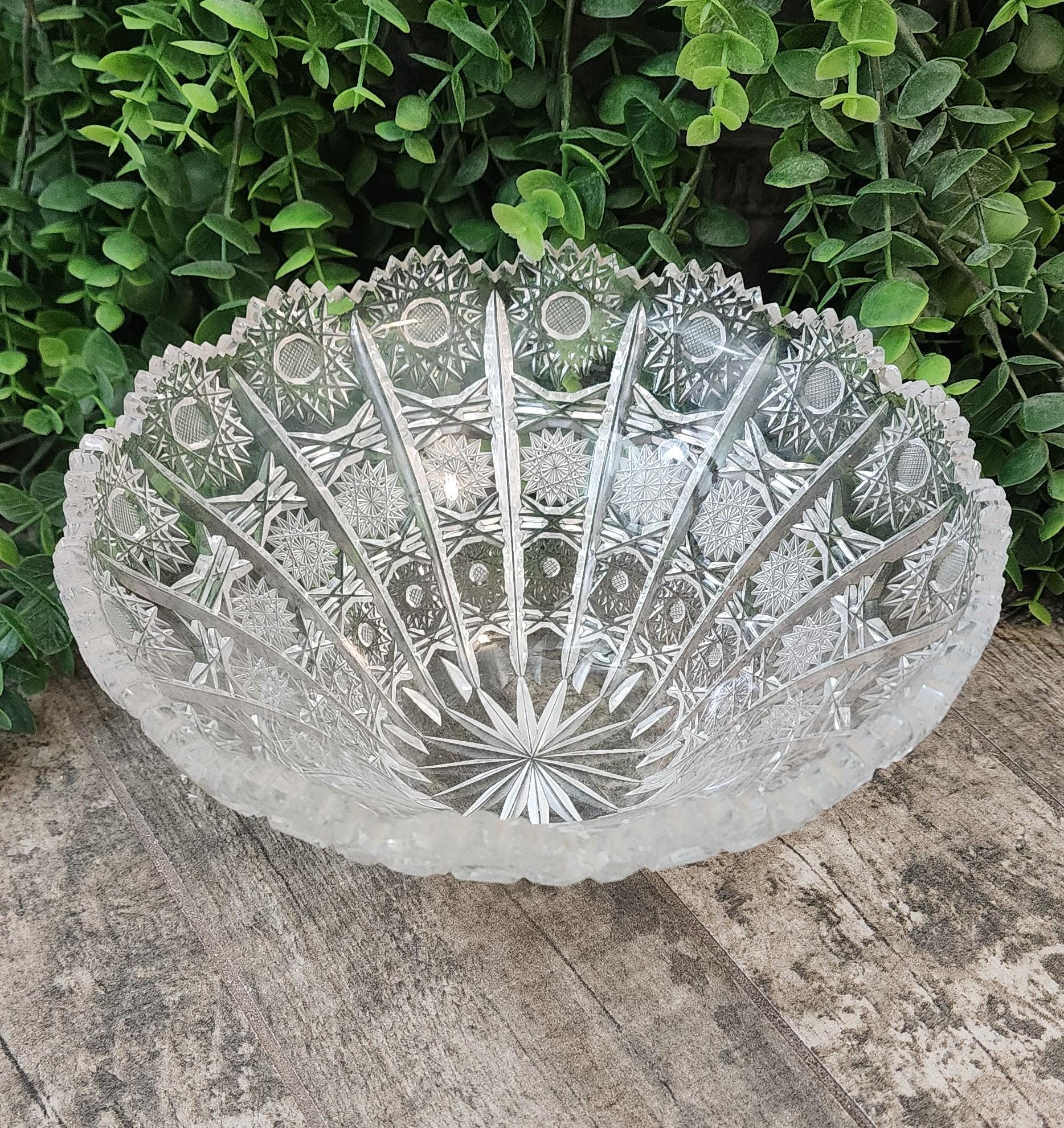 Vintage Lead Crystal Queen Lace Cut Starburst Flared Sawtooth Edge Bowl ...