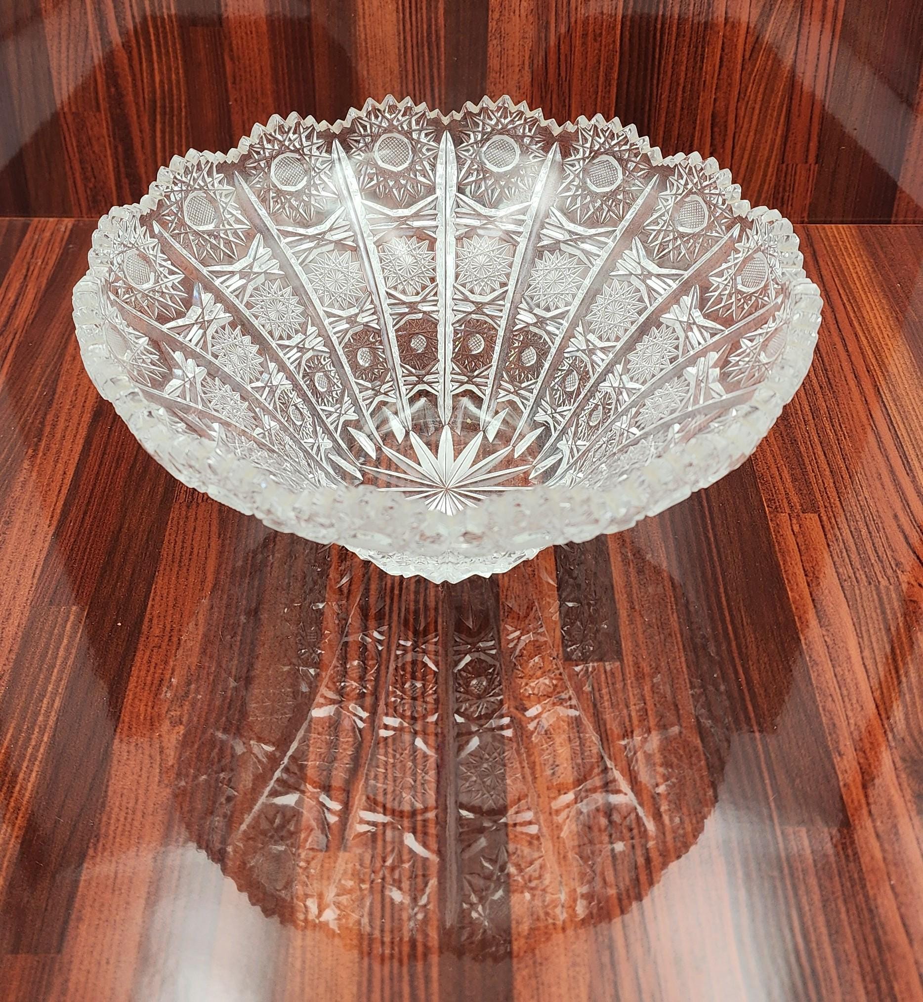 Vintage Lead Crystal Queen Lace Cut Starburst Flared Sawtooth Edge Bowl ...