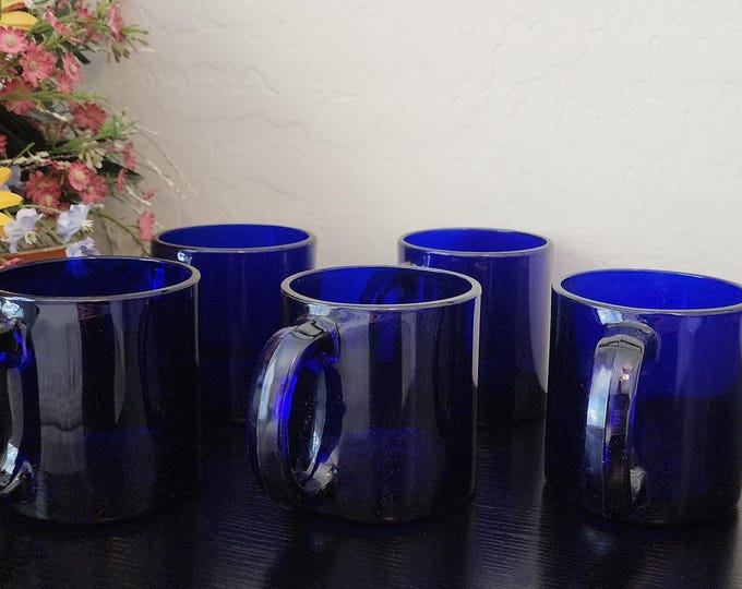 Vintage Libbey Cobalt Blue Glass Coffee Mugs – Made in USA – Set of 5 ...