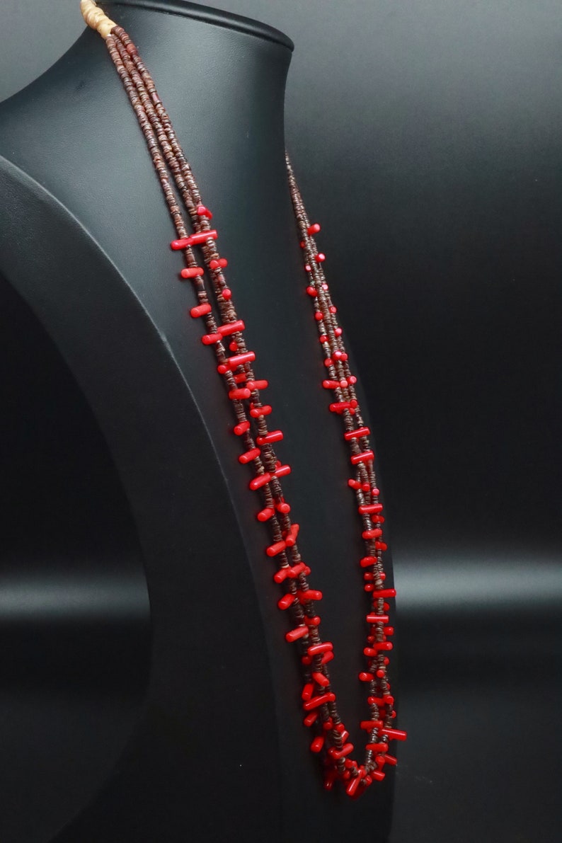 Pueblo Branch Coral Necklace Heishi and Coral Indigenous Jewelry Sinew ...