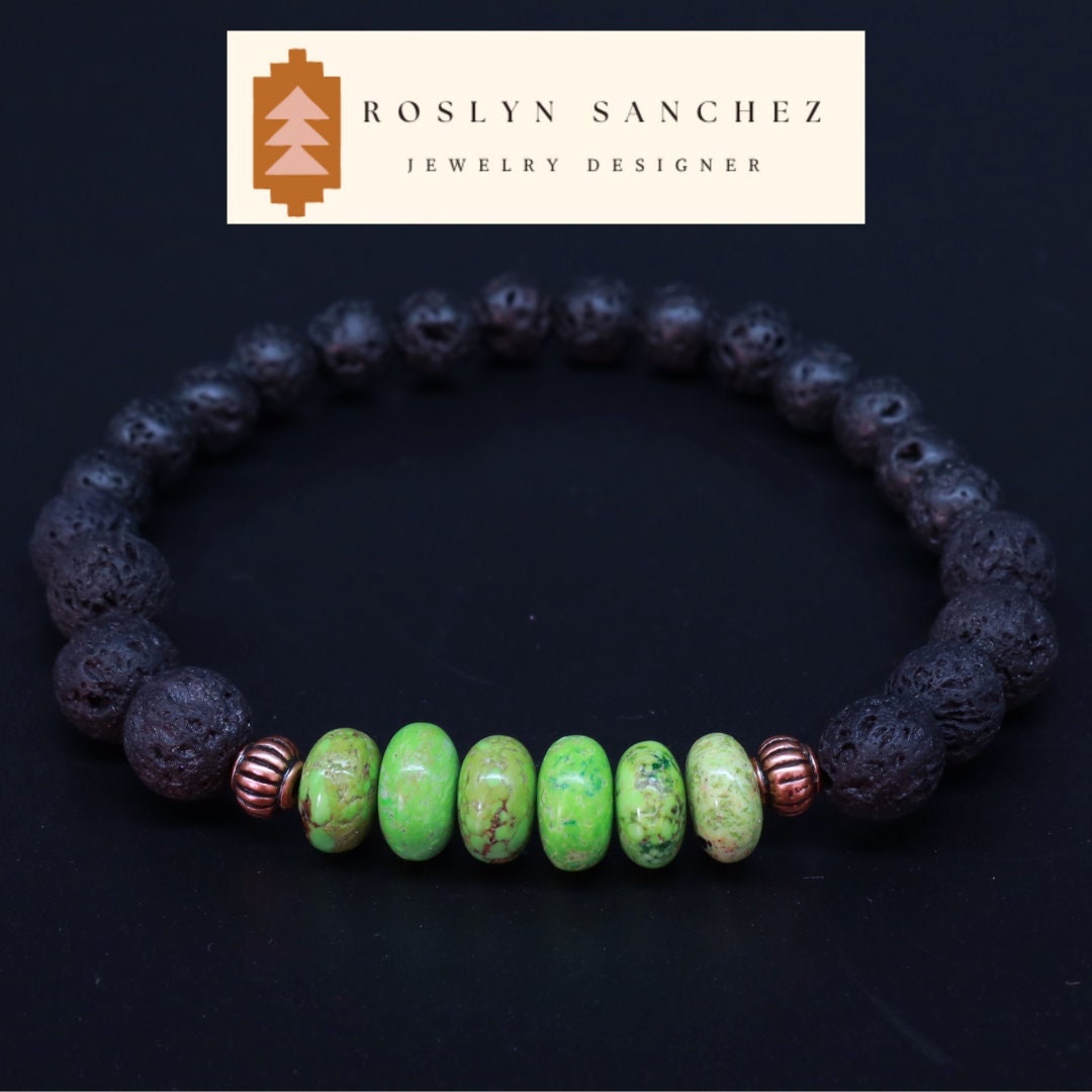Australian Gaspeite Copper & Lava Rock Bracelet Rare Natural Gaspeite ...