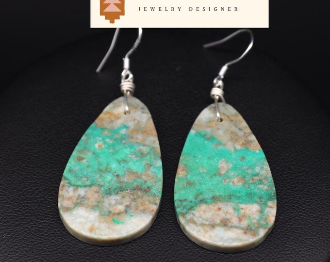 Navajo Slab Turquoise Earrings Pueblo Jewelry Turquoise Earrings Aqua ...
