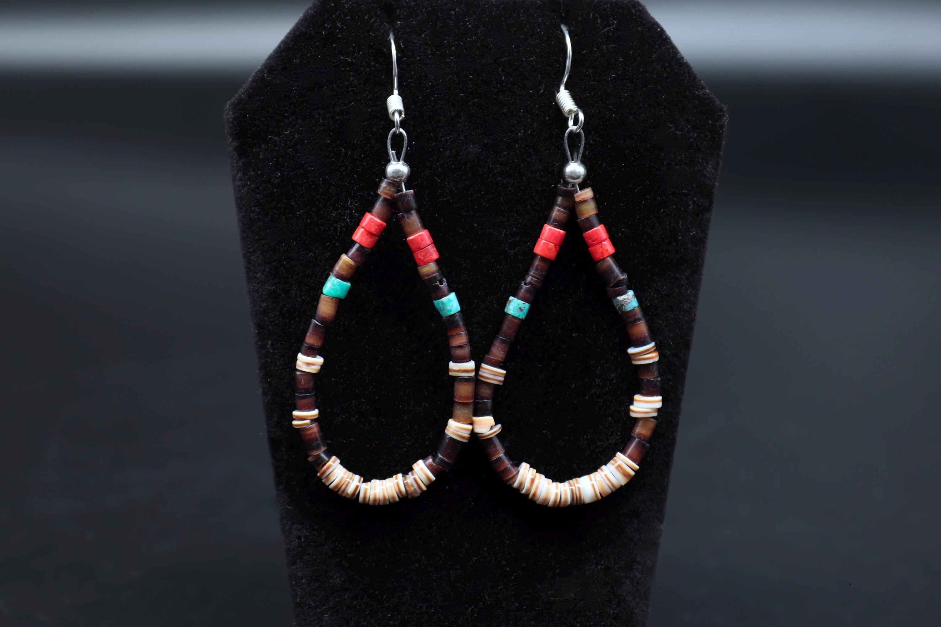 Heishi & Shell Native Earrings Natural Turquoise Oval Hoop Earrings ...