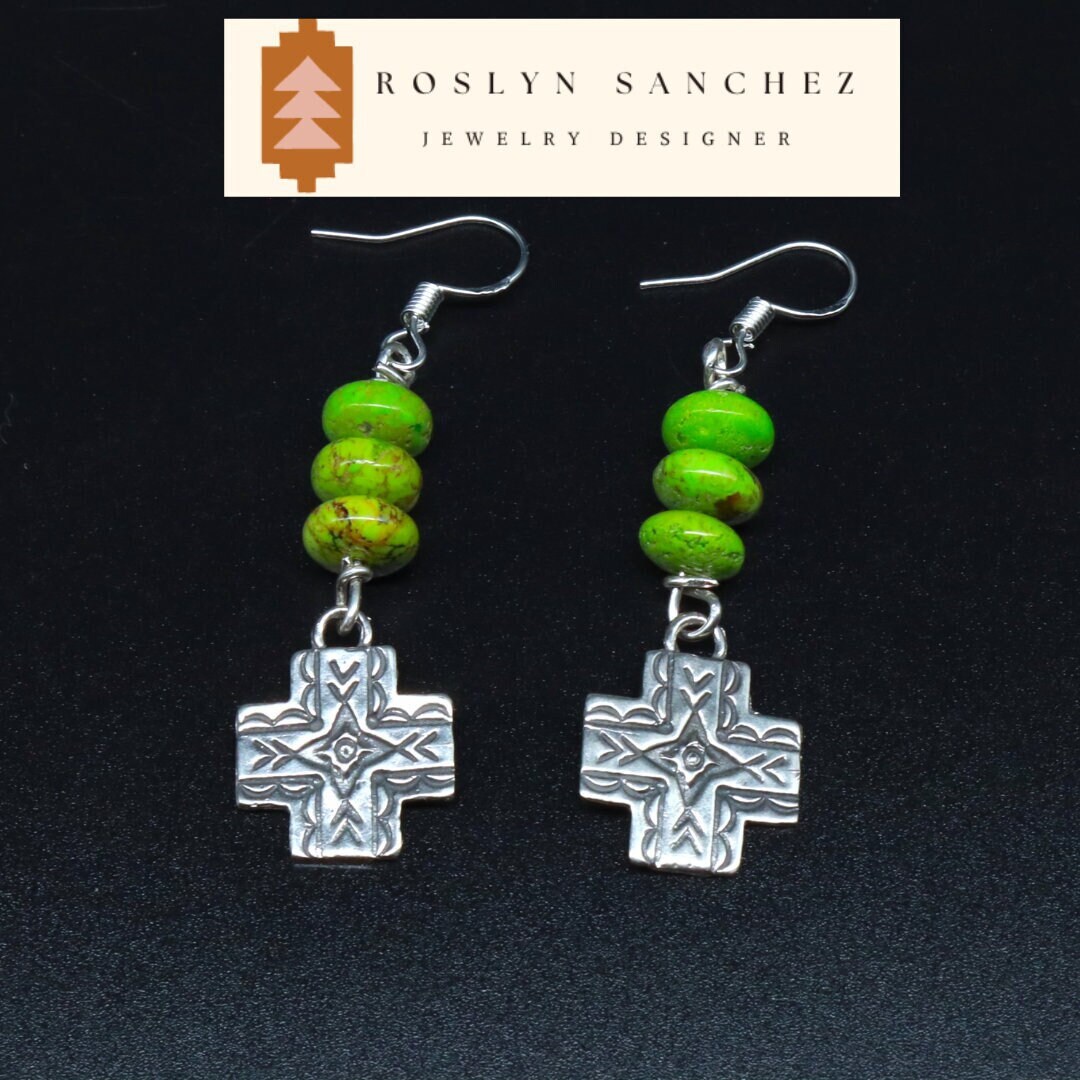 Gaspeite Native Sterling Cross Earrings Cross Jewelry Southwest Jewelry ...