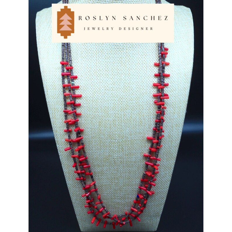 Pueblo Branch Coral Necklace Heishi and Coral Indigenous Jewelry Sinew ...