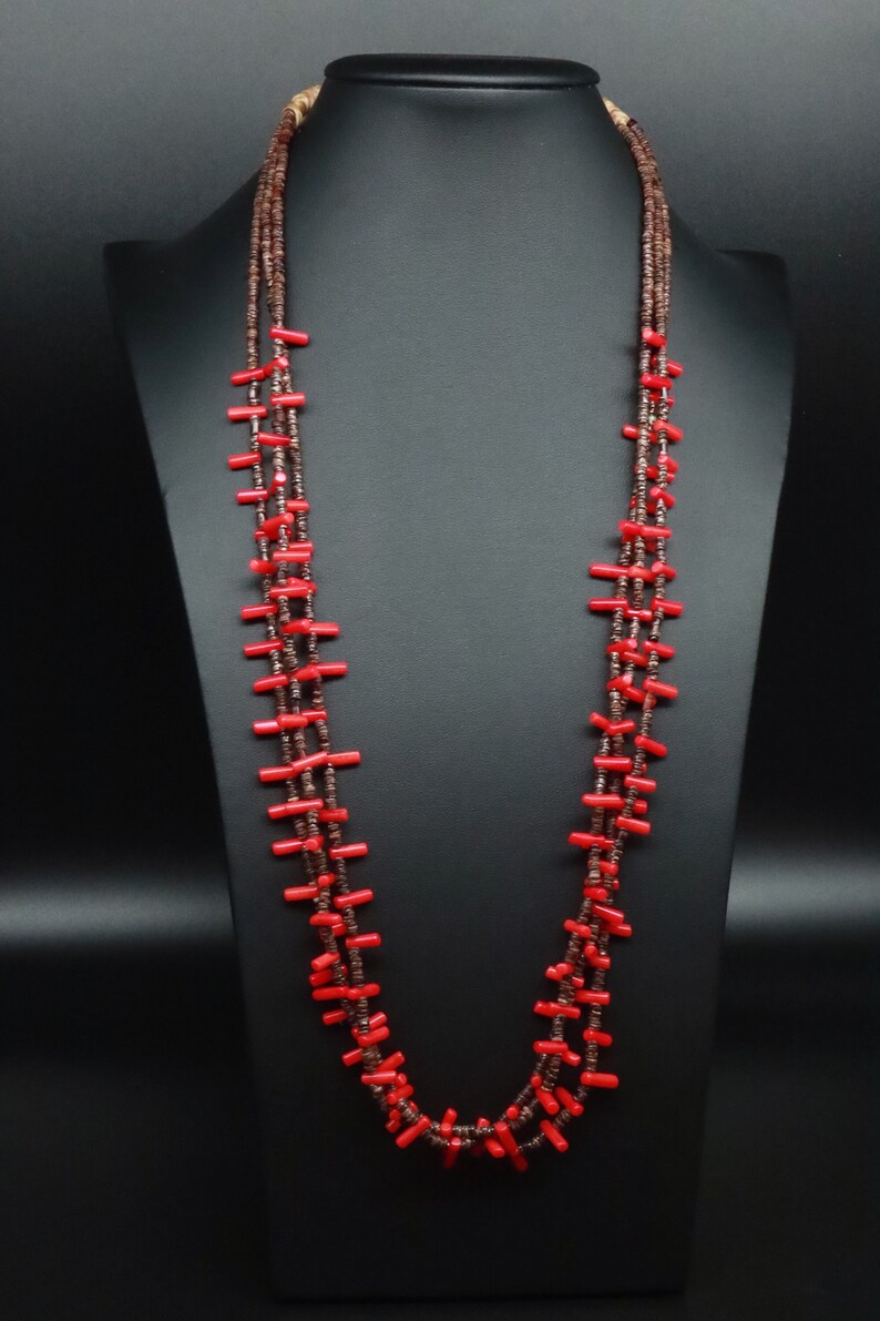 Pueblo Branch Coral Necklace Heishi and Coral Indigenous Jewelry Sinew ...