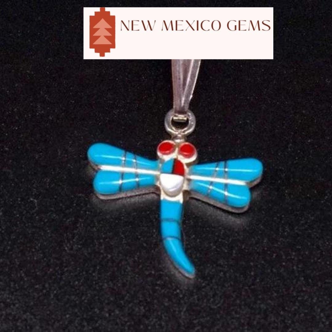 Sterling Silver Inlay Dragonfly Pendant, Native American Jewelry - Etsy