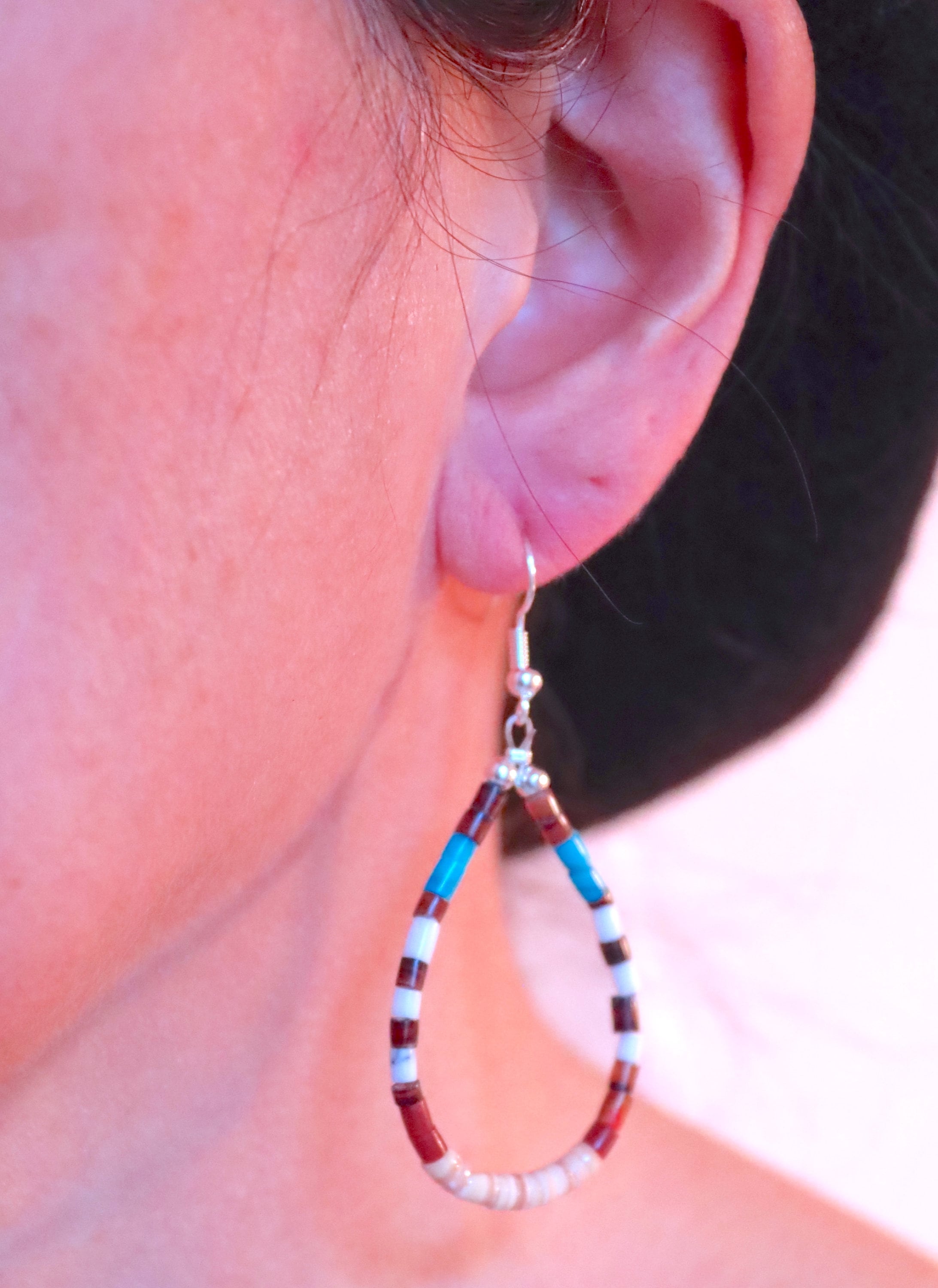 Heishi & Shell Native Earrings Natural Turquoise Oval Hoop Earrings ...
