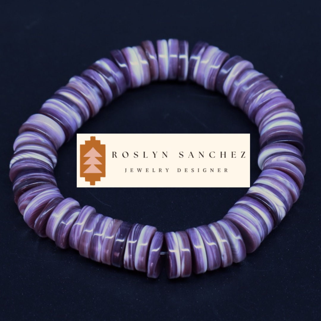 Wampum Beaded Stretch Bracelet Wampum Bracelet Unisex Jewelry Purple ...