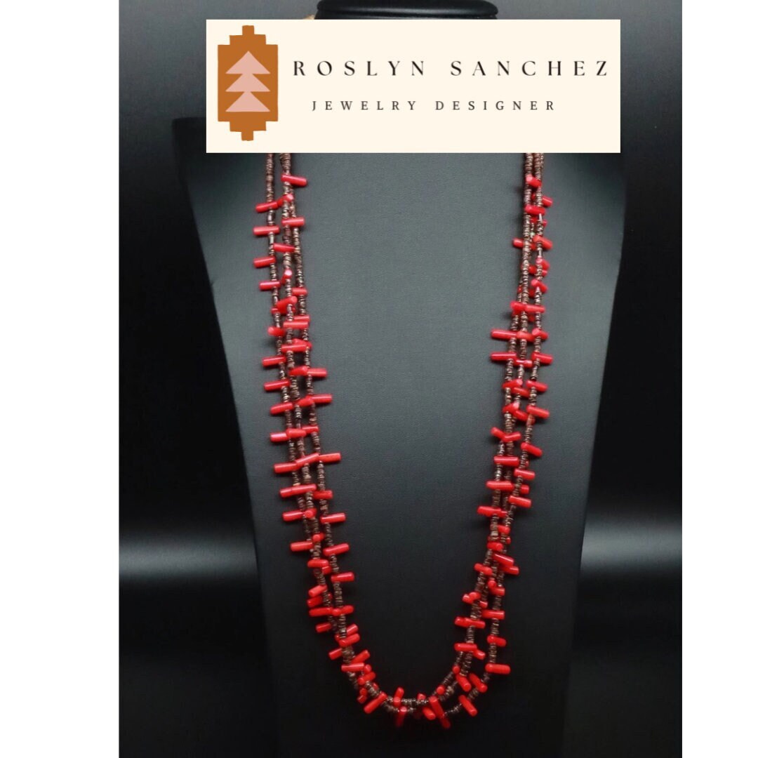 Pueblo Branch Coral Necklace Heishi and Coral Indigenous Jewelry Sinew ...