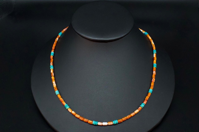 Orange Spiny Oyster & Turquoise Necklace: Polished Stones Gold or ...