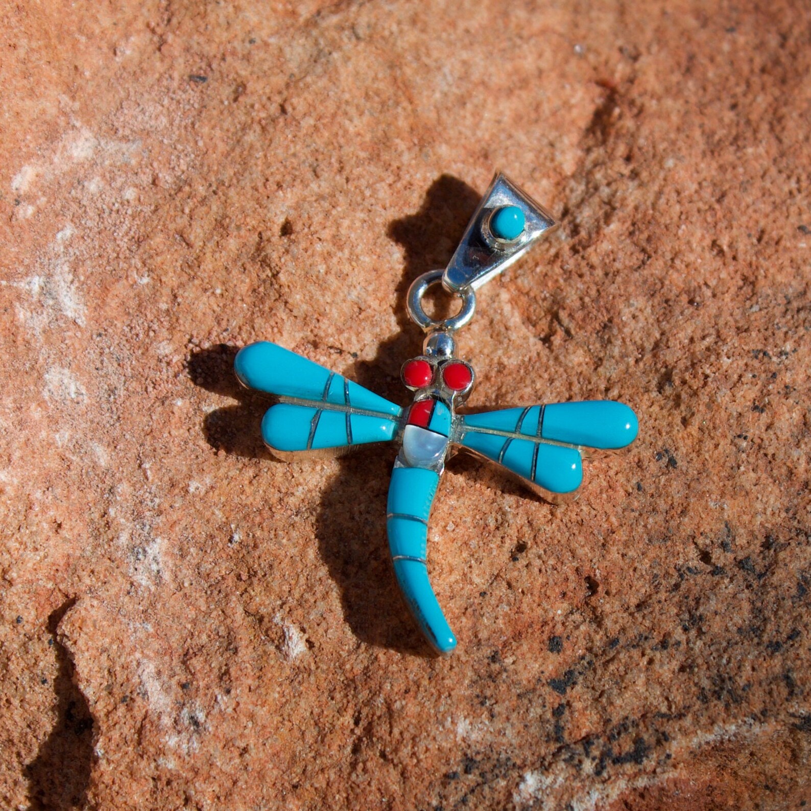 Sterling Silver Inlay Dragonfly Pendant, Native American Jewelry - Etsy