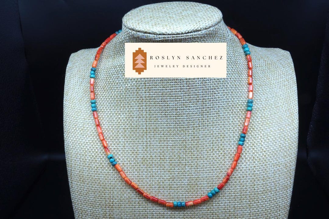 Orange Spiny Oyster & Turquoise Necklace: Polished Stones Gold or ...