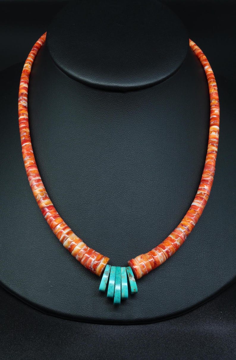 Spiny Oyster & Turquoise Jacla Necklace: Sterling Silver Pueblo Jewelry ...