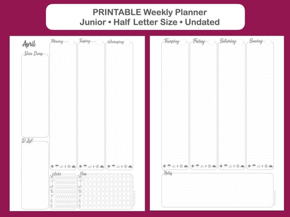 PRINTABLE WEEKLY PLANNER Calendar Full Page Refill Inserts - Etsy