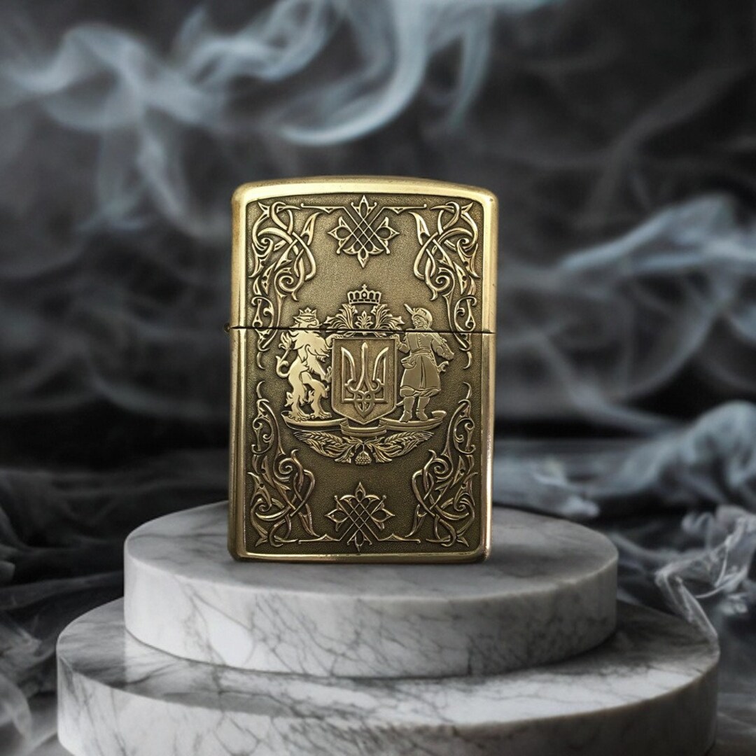 Zippo Lighter. Hand Engraving. Coat of Arms of Ukraine Ukrainian National Patterns Unique Gift ...