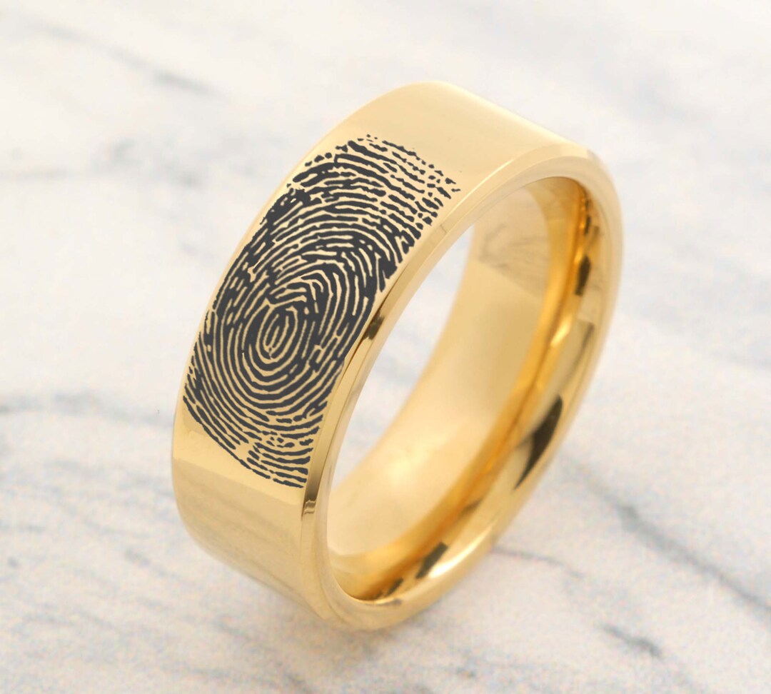 Personalized Titanium Fingerprint Ring Flat Top Gold Titanium - Etsy
