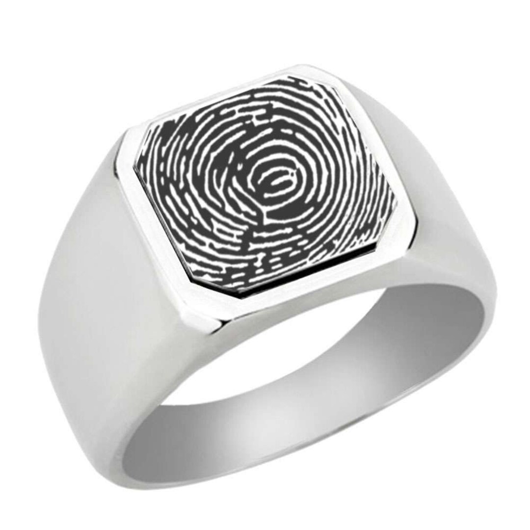 Fingerprint Stainless Steel Signet Ring Engraved, Stainless Steel ...