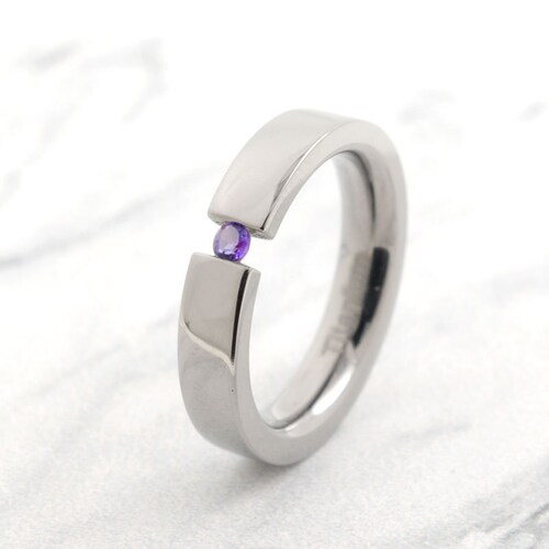 4mm Titanium Tension Set Ring Natural Amethyst Gemstone | Etsy