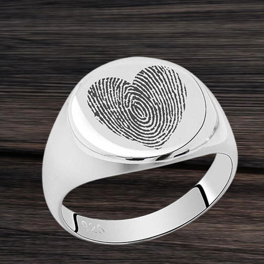 Heart Fingerprint Ring, 925 Silver Fingerprint Heart Ring, Memorial ...