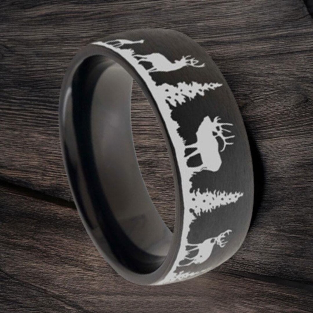 Black Titanium ELK Deer Antler Ring, Deer Antlers Ring, Landscape ...