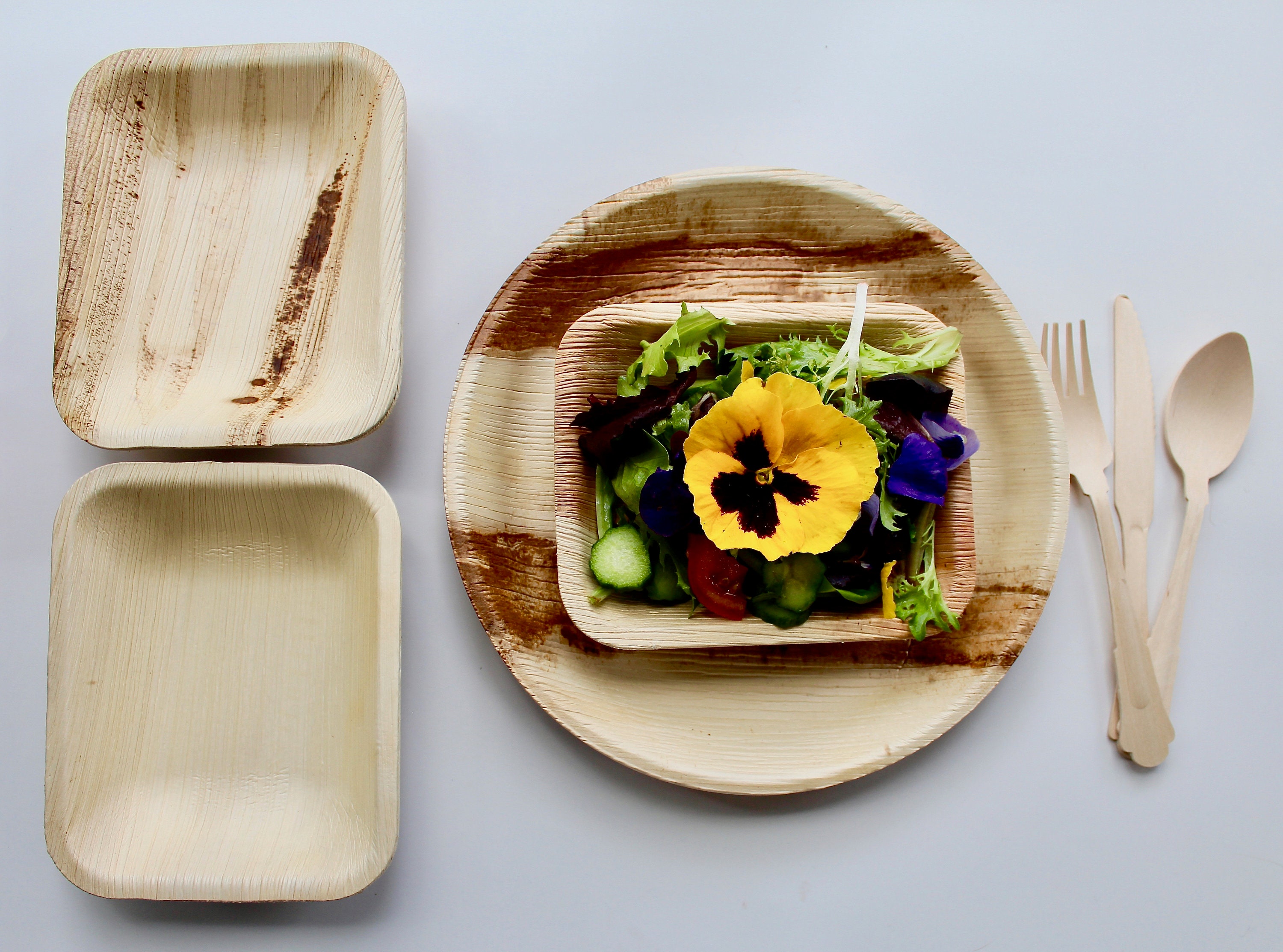 Palm Leaf Plates Set | 10x 10" Round + 10x 6" Square Bowls + 30pc ...