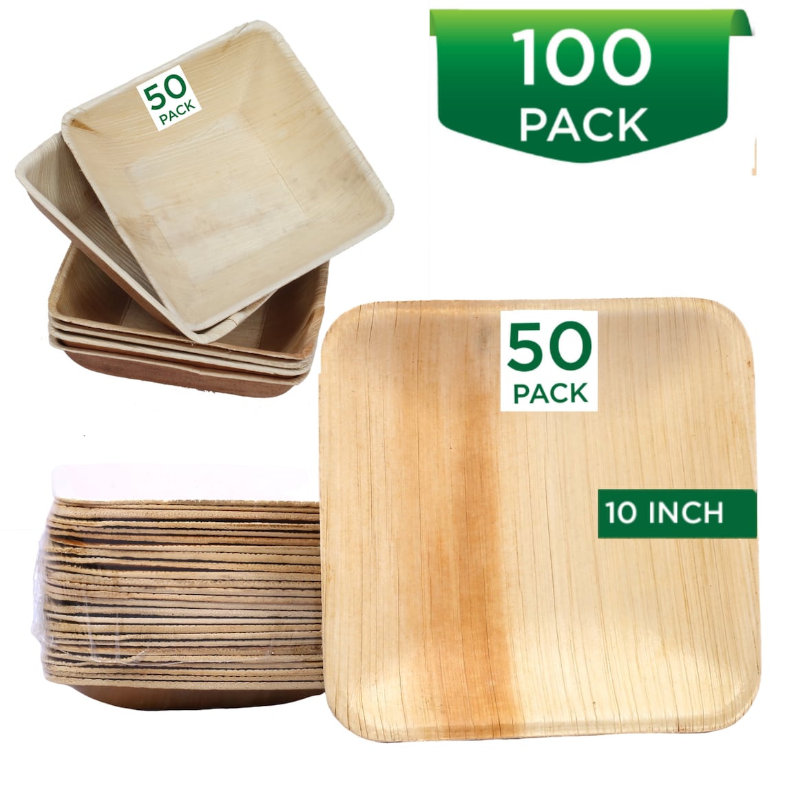 Disposable Palm Leaf Squre Plate Natural Sustainable 50 Pice 9.5" and ...