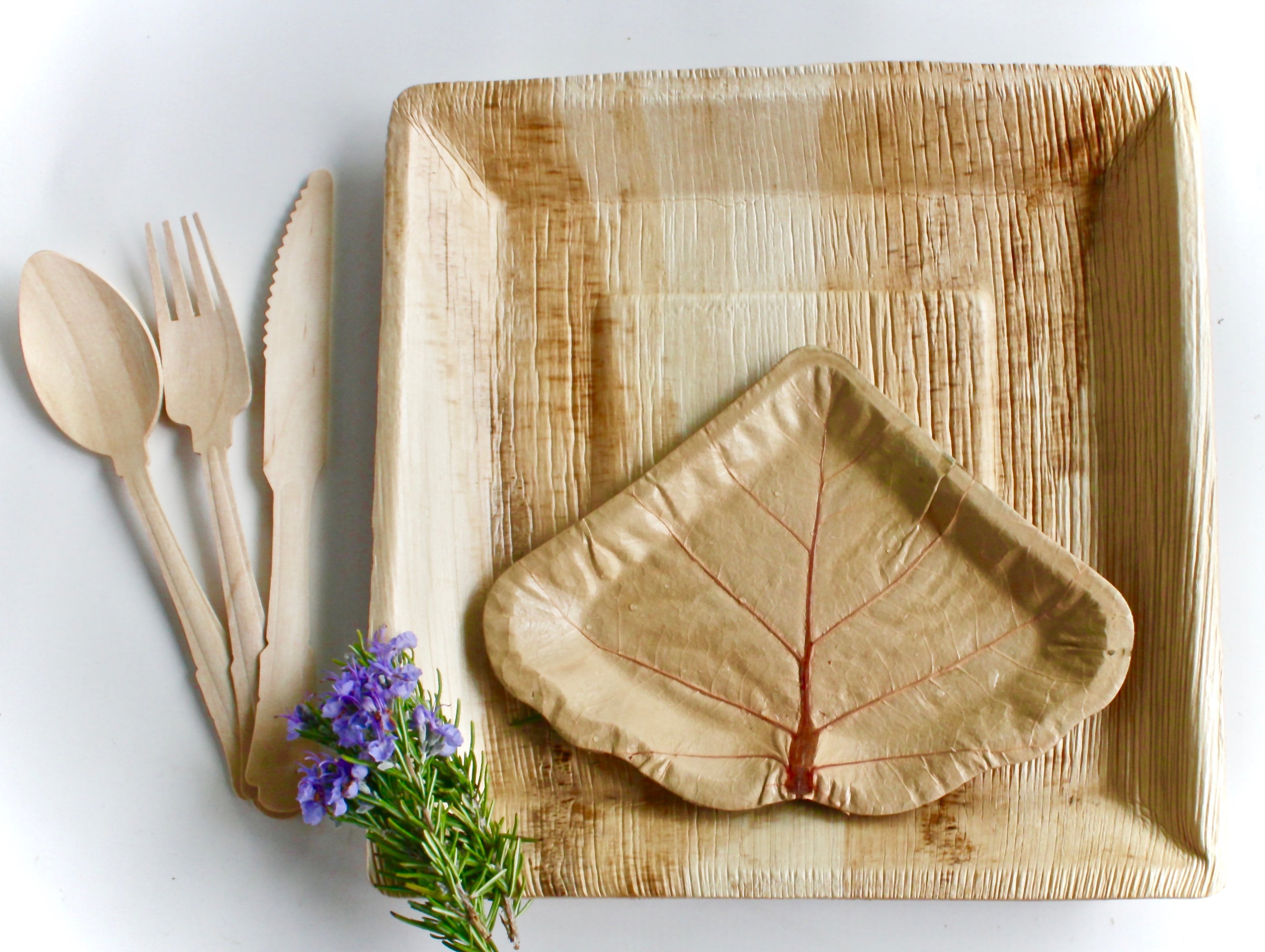 Palm Leaf Plates Set | 10x 9.5" + 10x 7" Sea Grape + 30pc Cutlery ...