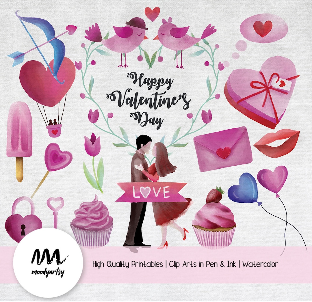 Watercolor Valentines Day Clipart Valentines Clip Art - Etsy