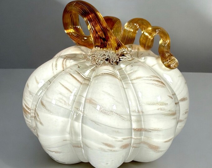 Small White Glass Pumpkin Handblown Art Glass Pumpkin Glam Fall Decor ...