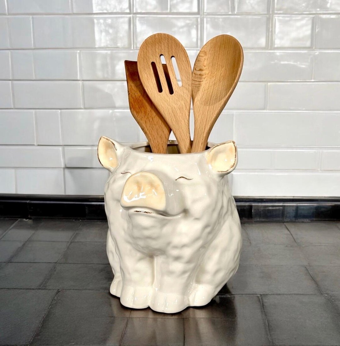 Pig Planter Succulent Pot Pig Ceramic Utensil Holder Farmhouse Decor ...