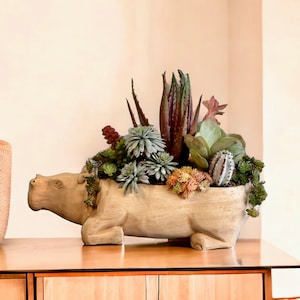 Faux Succulent Centerpiece Faux Cactus Arrangement Hippo Planter Carved ...