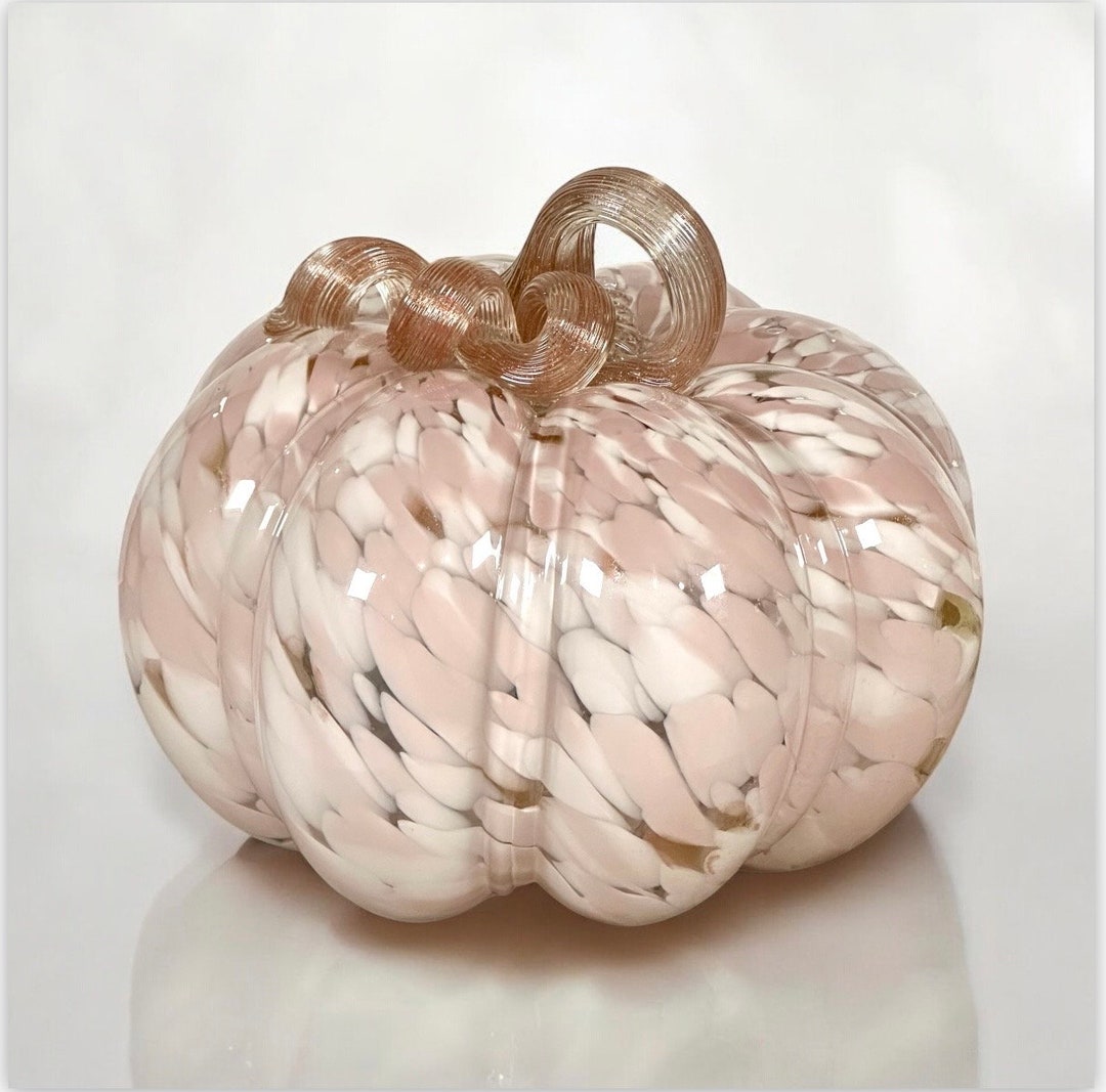Large Pink Blown Glass Pumpkin Art Glass Fall Centerpiece Luxury Glam ...