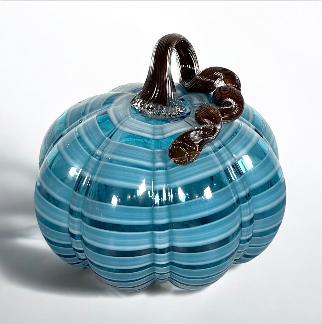 Large Blue Glass Pumpkin Handblown Glass Art Centerpiece Farmhouse ...