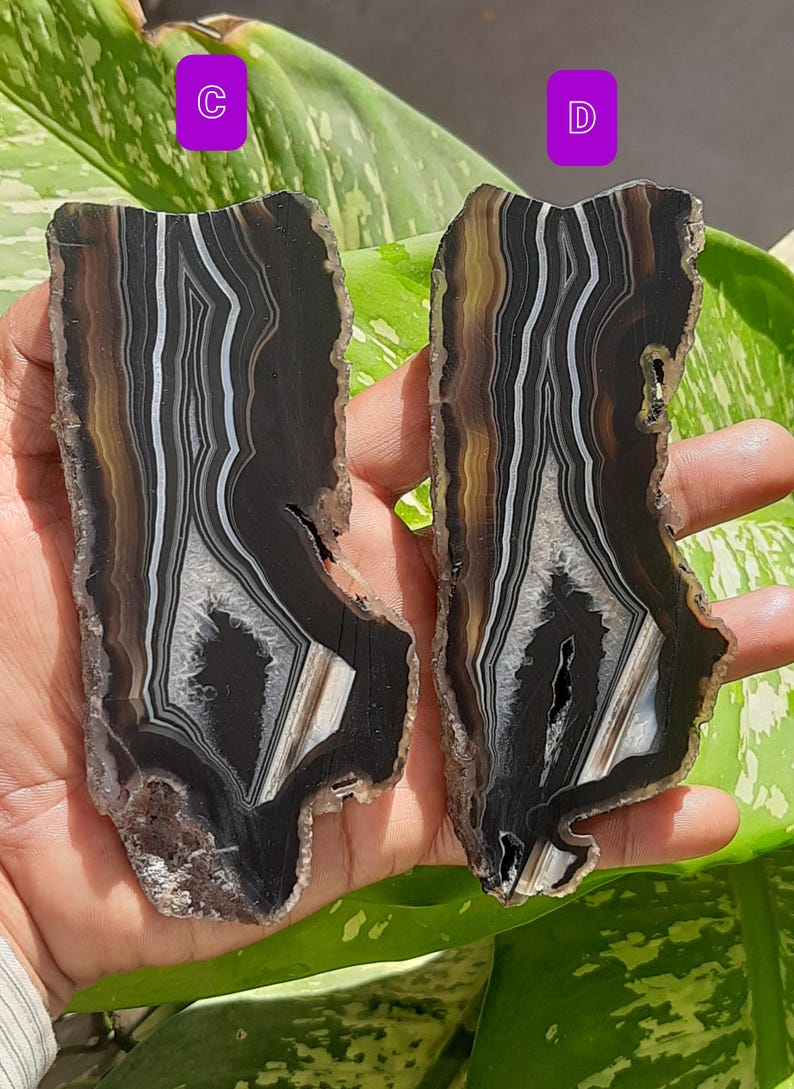 Black Banded Onyx Rough Gemstone:dyed Onyx Slice,unpolished Onyx,rock ...