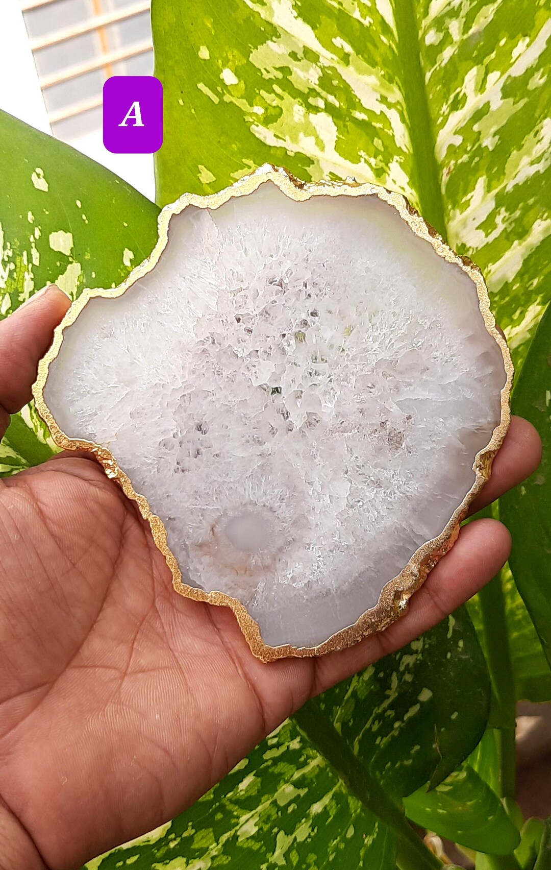 Natural Salt Agate Gold Edge Polished Coaster,agate Crystal Coaster ...