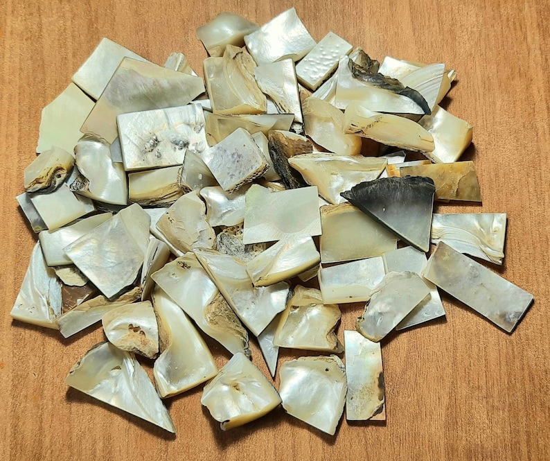 Natural White Mother of Pearl Rough Gemstone: Raw Pearl Slices Slab ...