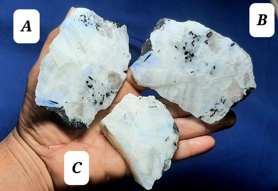 White Rainbow Moonstone Rough: Blue Flashy Raw Gemstone Slabs - Etsy