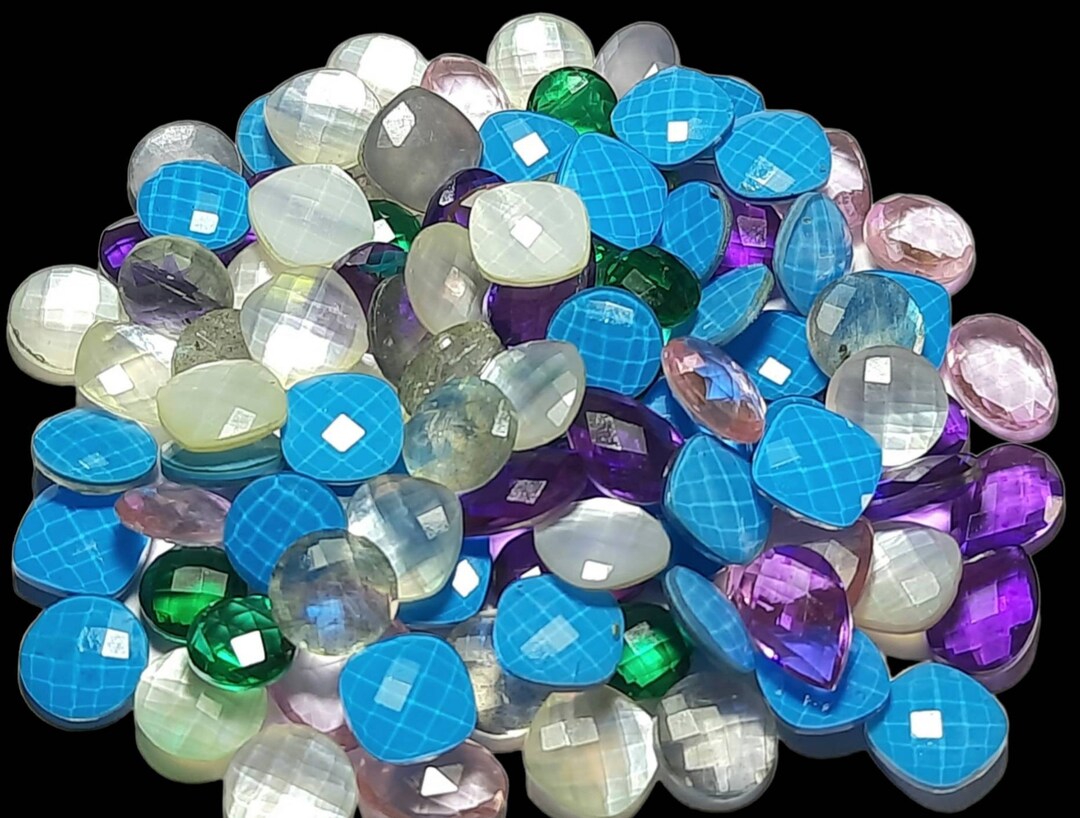Doublet Quartz Gemstone: Mixed Shape Checker Faceted Crystals (9x9 ...