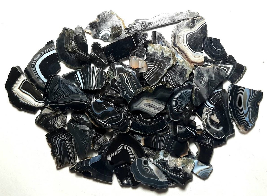 Black Banded Onyx Rough Gemstone:dyed Onyx Slice,unpolished Onyx Rock ...